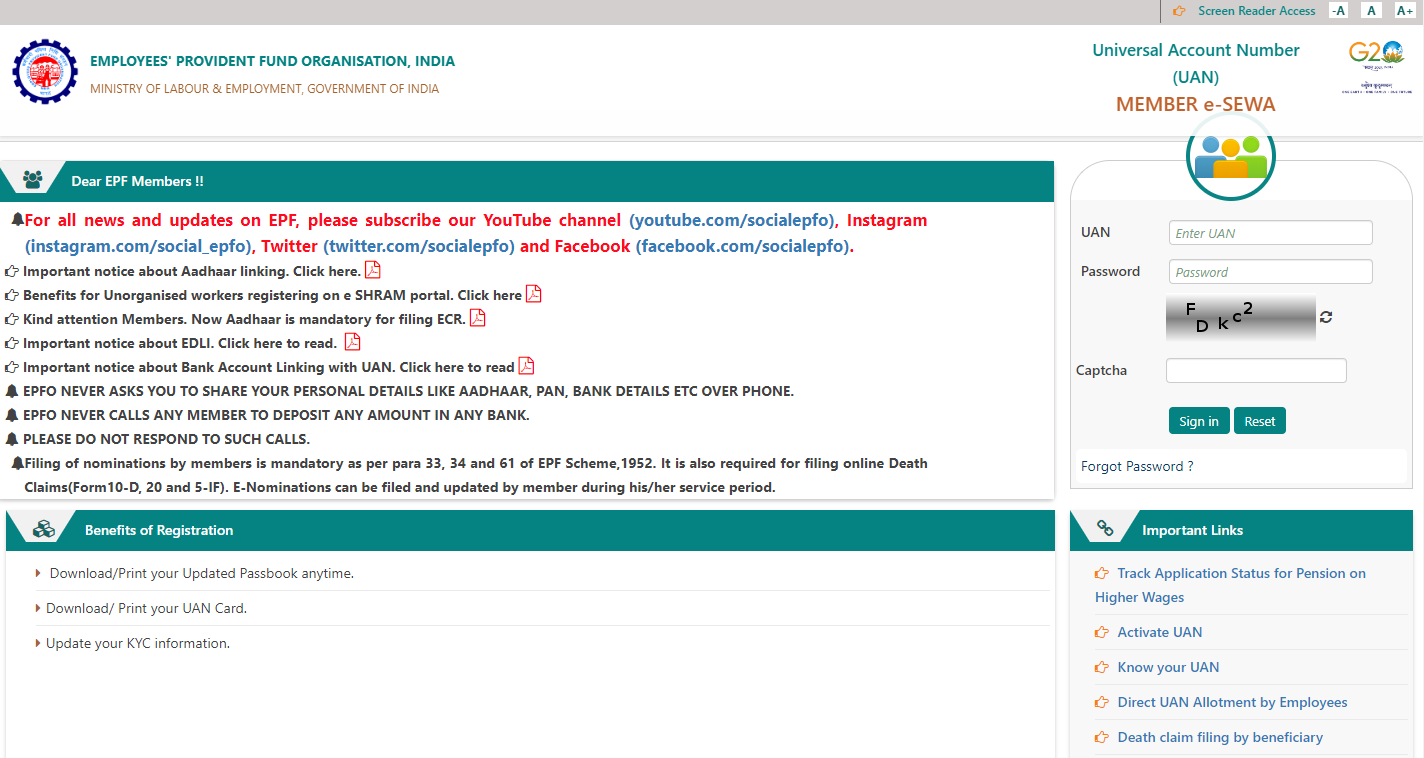 EPFO Member Login | EPFO Member Passbook, Claim Status